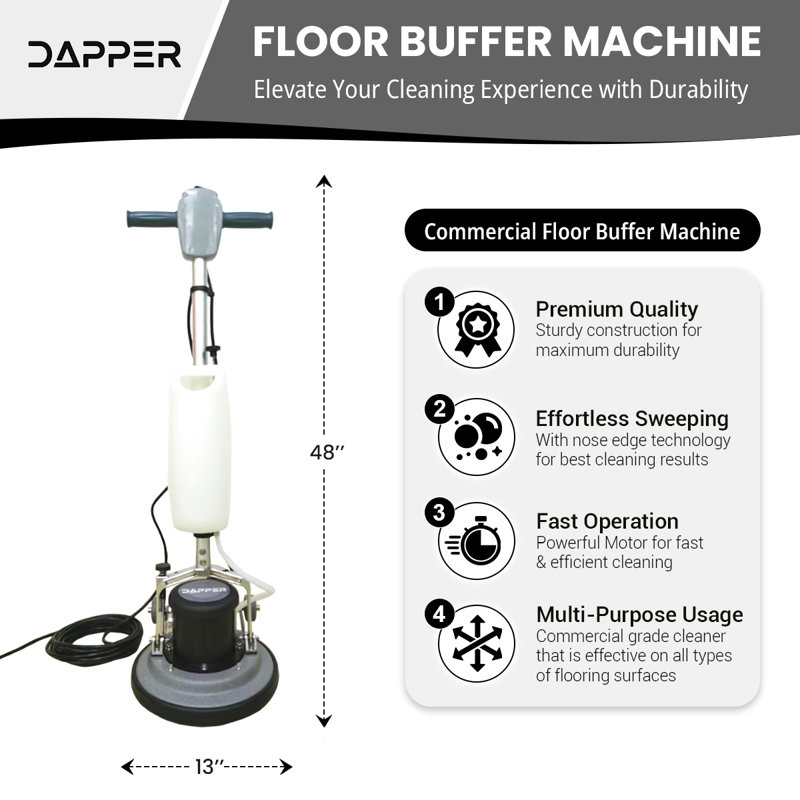 Dapper Supply 13" Multi-Purpose Commercial Floor Buffer Polisher Machine - Clean, Buff, and ...